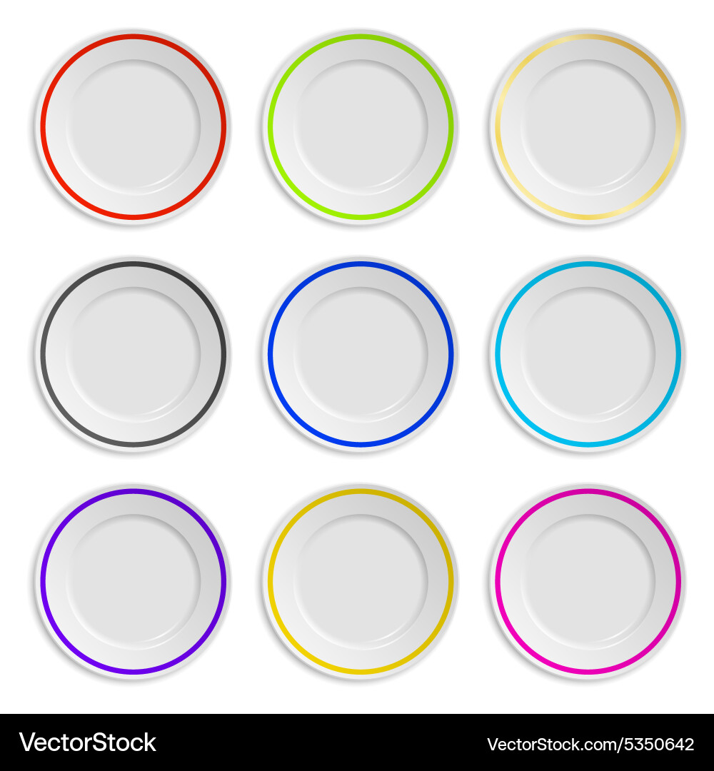 Set of plates with colored stripe isolated Vector Image