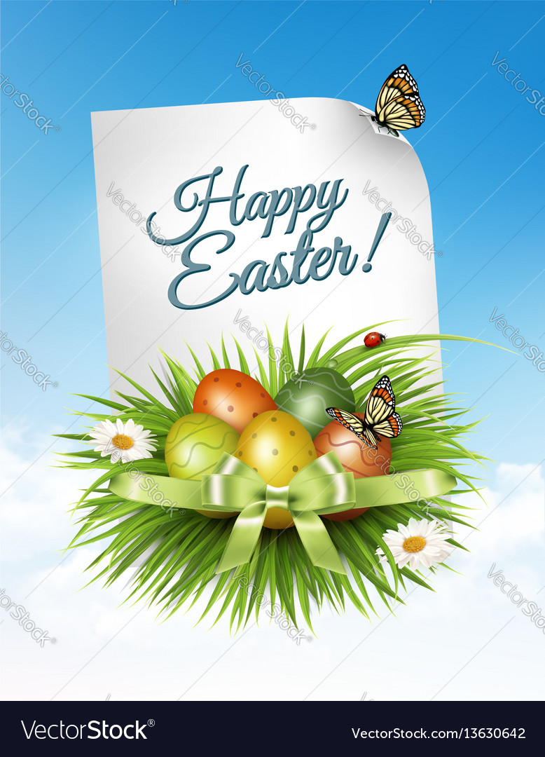 Spring easter background eggs in grass Royalty Free Vector