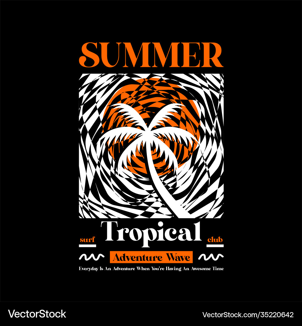 Summer tropical adventure wave vintage Royalty Free Vector