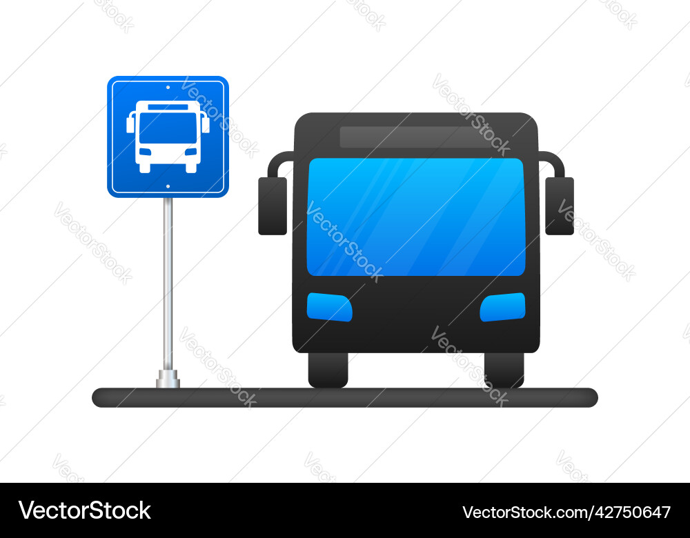 Blue banner with bus station line Royalty Free Vector Image