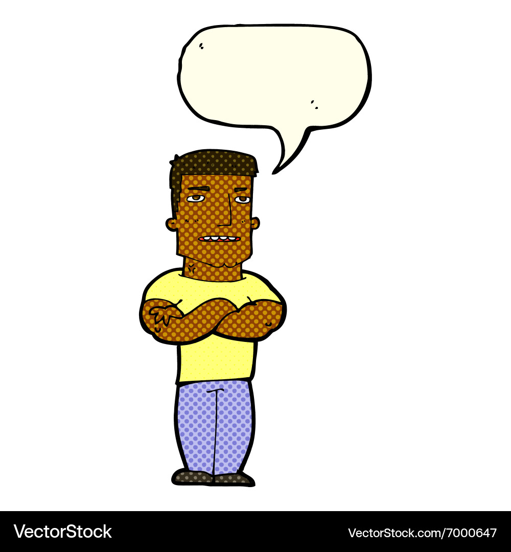 Cartoon tough guy with folded arms speech Vector Image