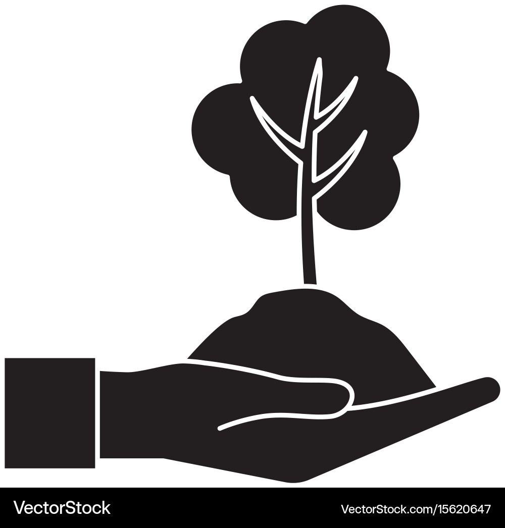 Contour hand with natural tree and ground icon Vector Image