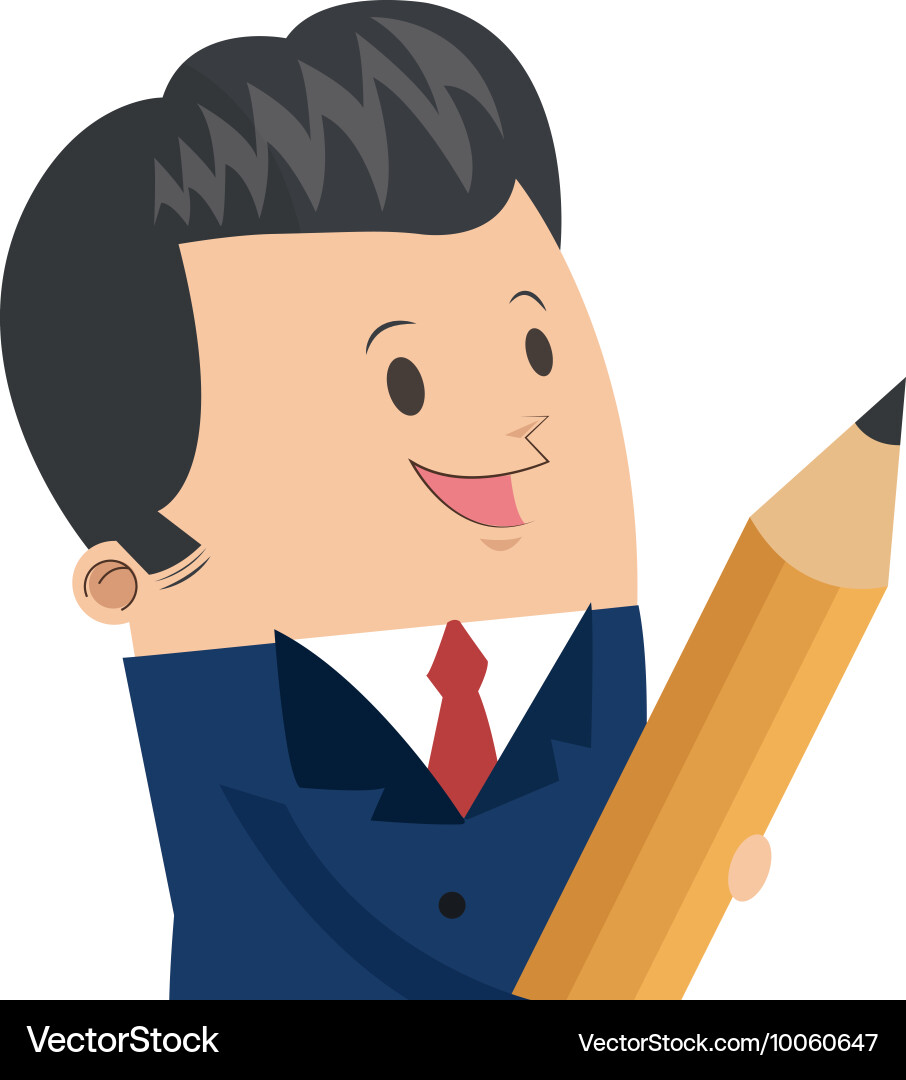 Cute businessman holding pencil icon Royalty Free Vector
