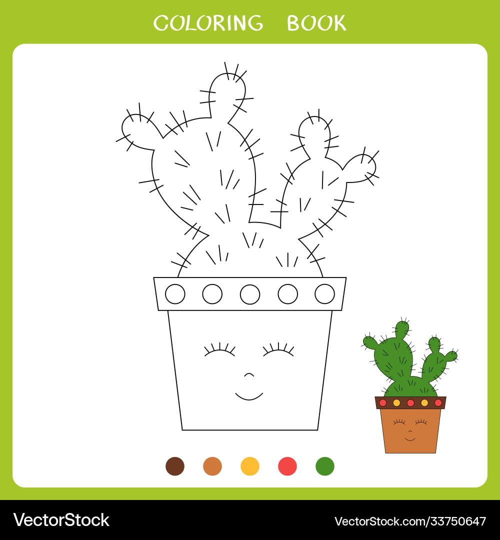 Cute cactus for coloring book Royalty Free Vector Image