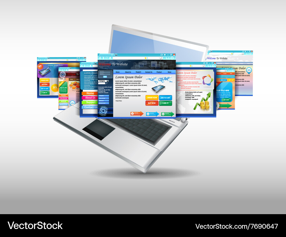 Laptop with of template website Royalty Free Vector Image