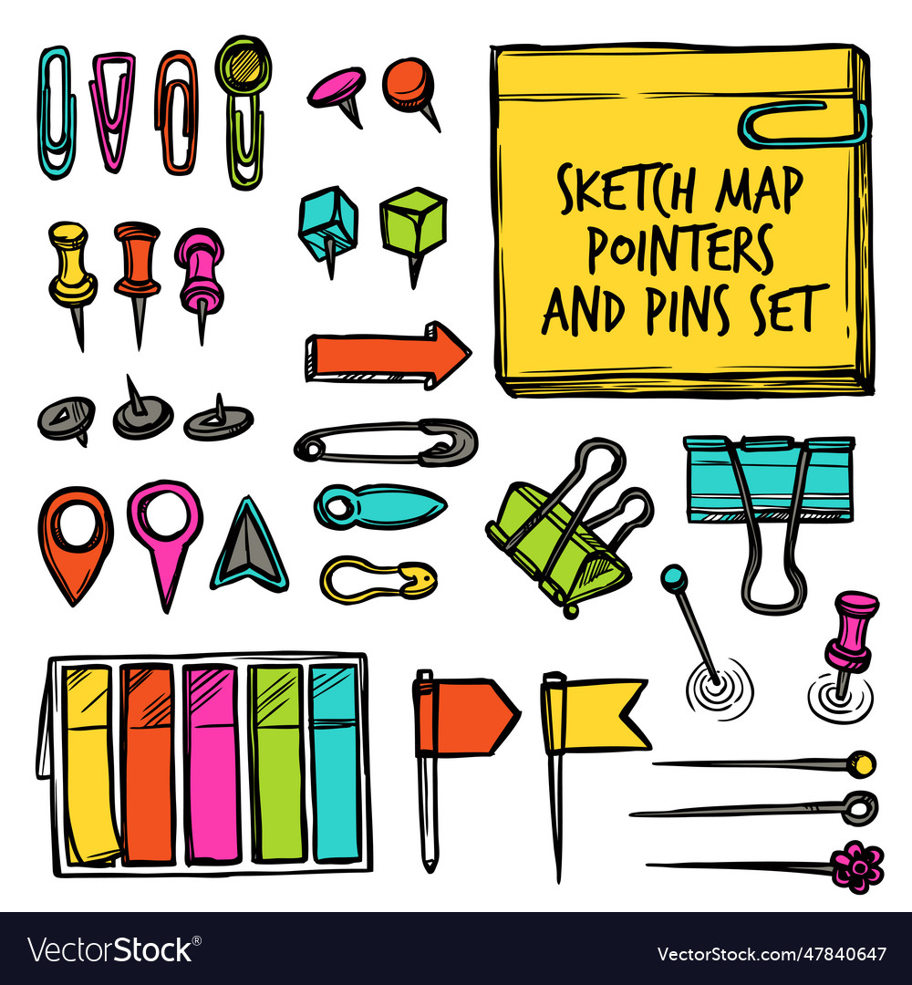 Map pointers and pins sketch pointers Royalty Free Vector
