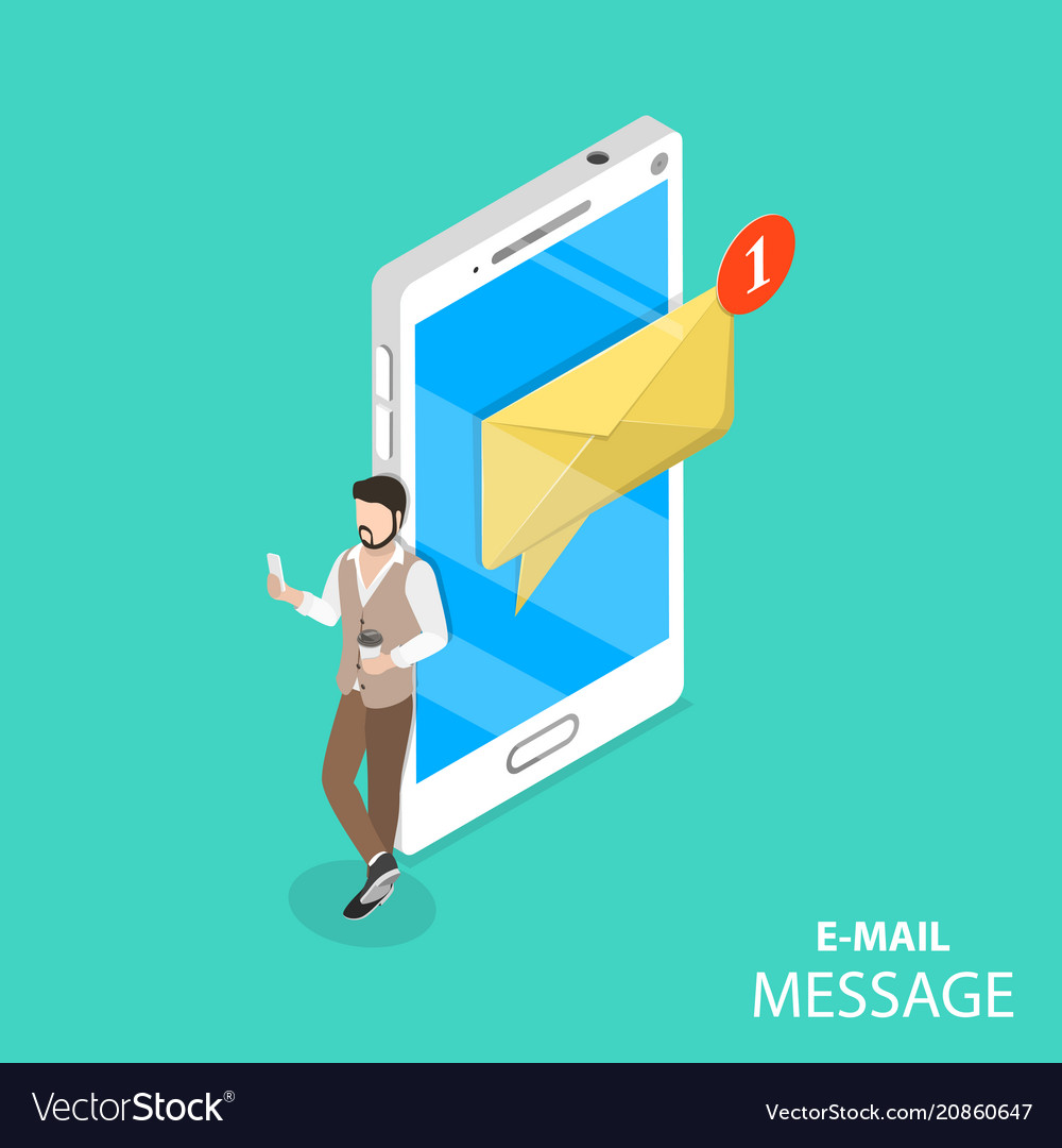 Mobile e-mail notification flat isometric Vector Image