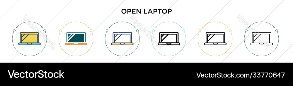 Open laptop icon in filled thin line outline Vector Image