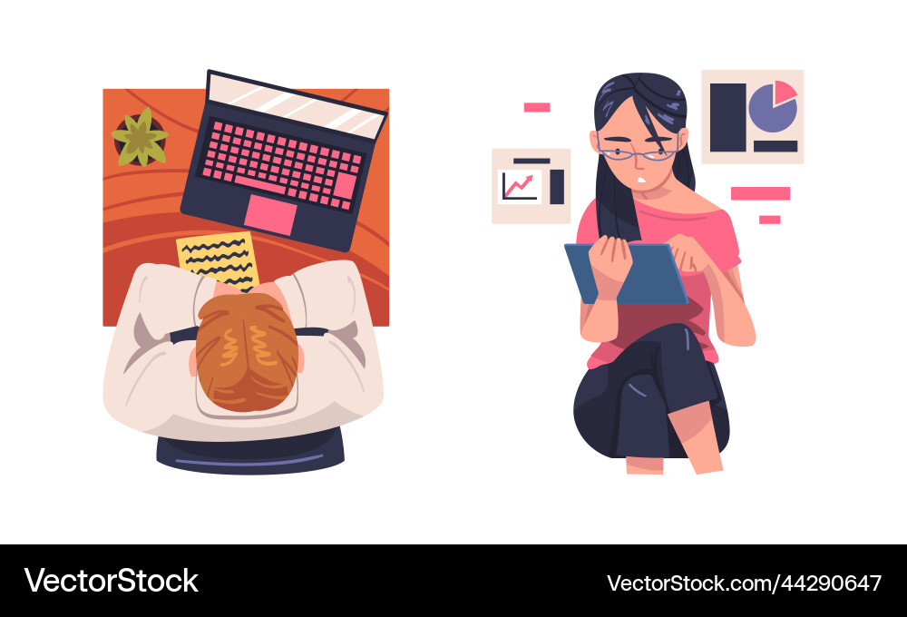 People working with laptop computers set online Vector Image