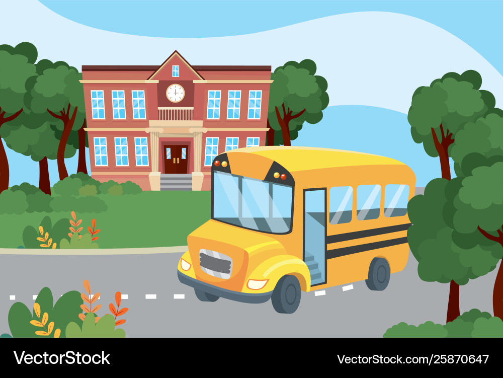 School education with its bus transportation to Vector Image