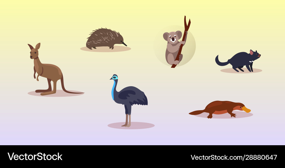 Set cartoon endangered wild australian animals Vector Image