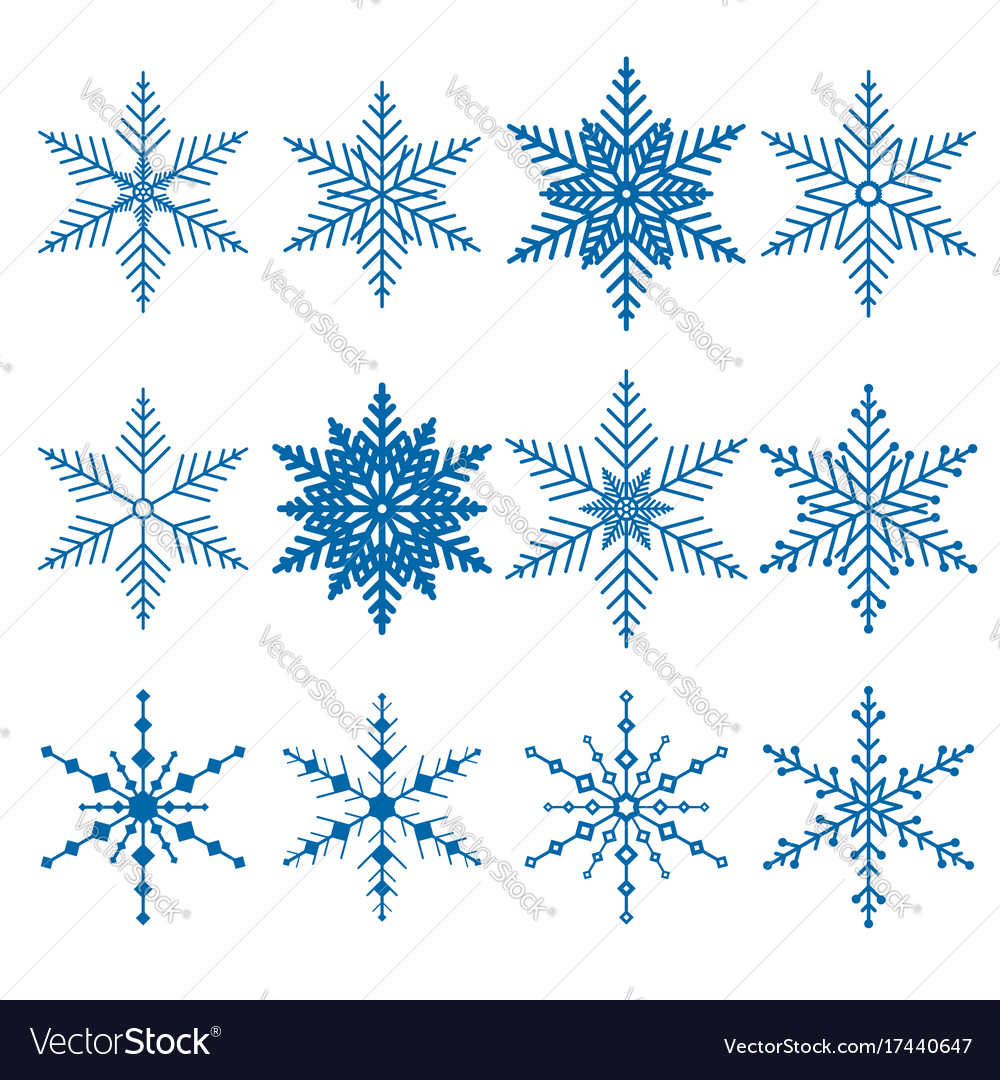 Set of 12 blue snowflakes Royalty Free Vector Image