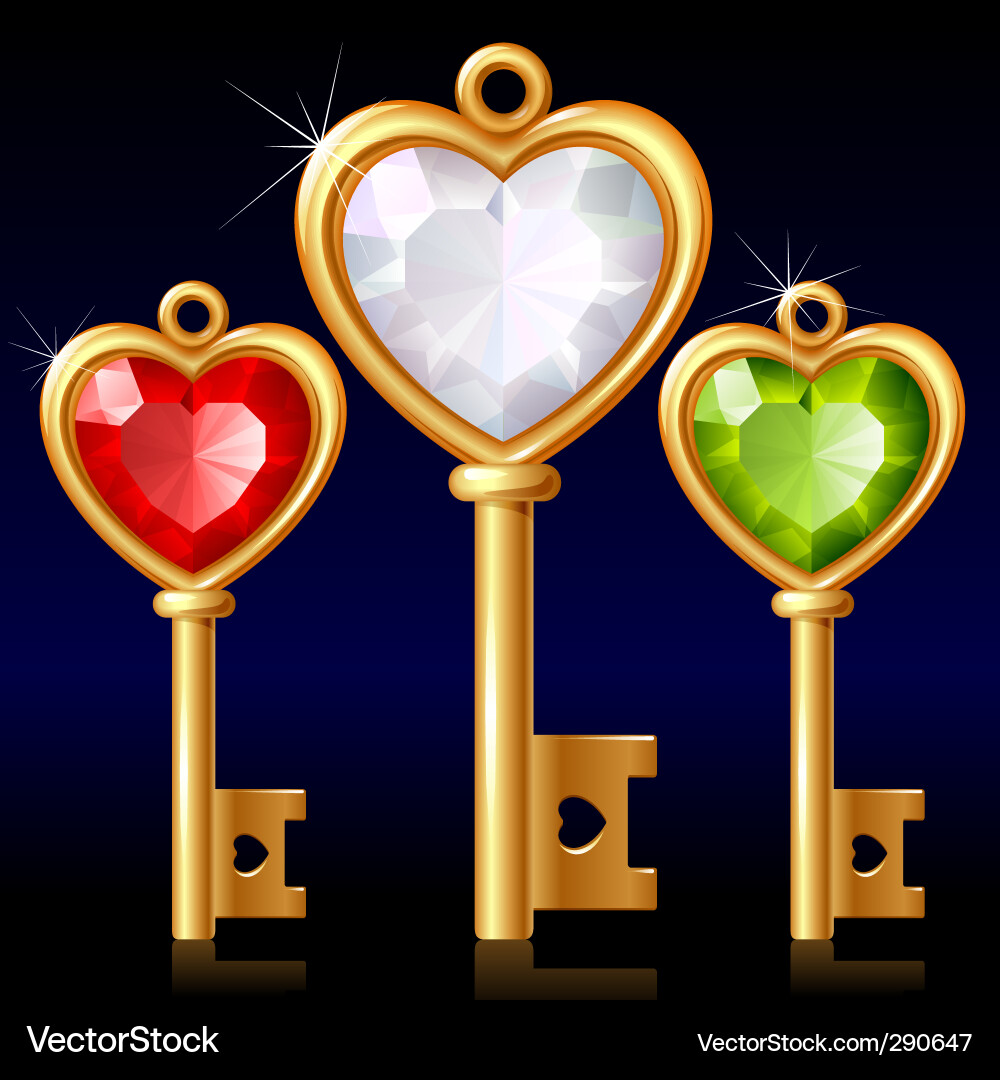 Three golden keys with jewel Royalty Free Vector Image