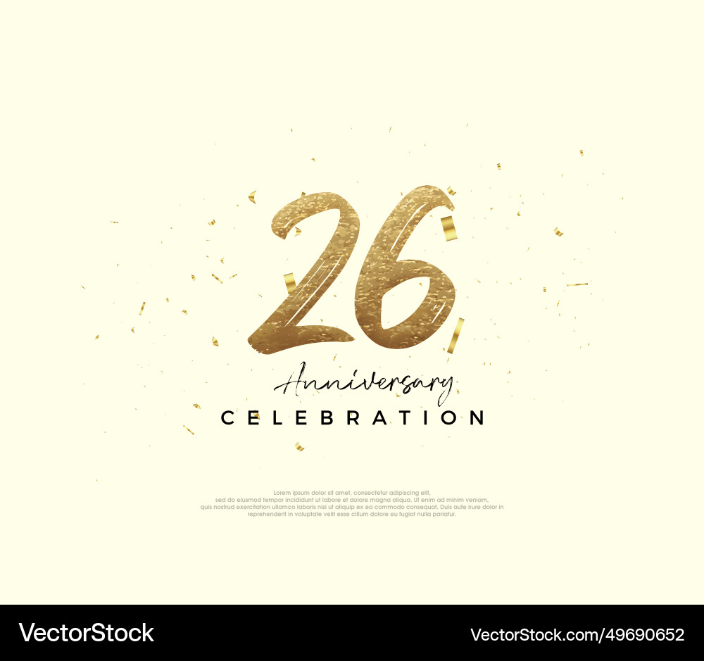 26th anniversary celebration with gold glitter Vector Image