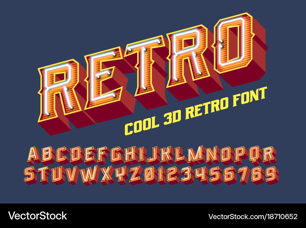 3d vintage letters with neon lights Royalty Free Vector