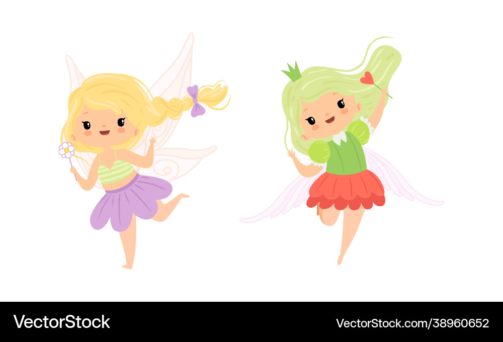 Cute little pixie girl with ethereal wings flying Vector Image