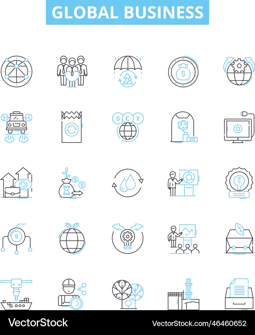 Global business line icons set Royalty Free Vector Image