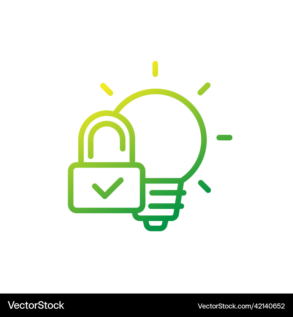 Patent line icon with light bulb and lock on white