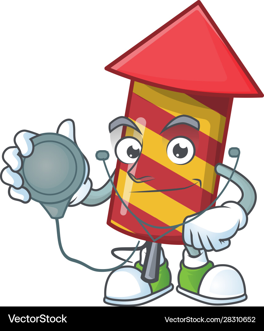 Red stripes fireworks rocket cartoon mascot style Vector Image