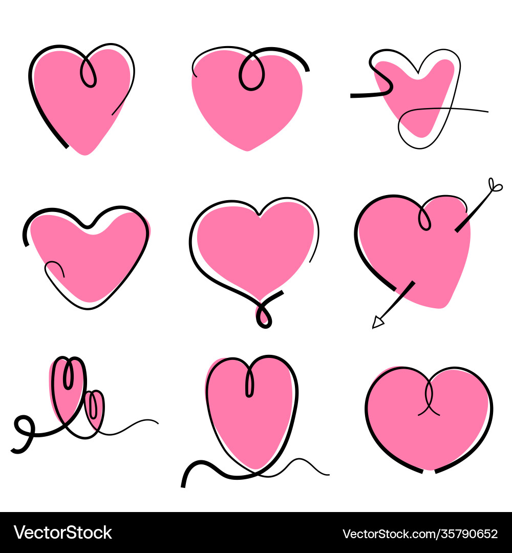 Set hand drawn heart line isolated on white Vector Image