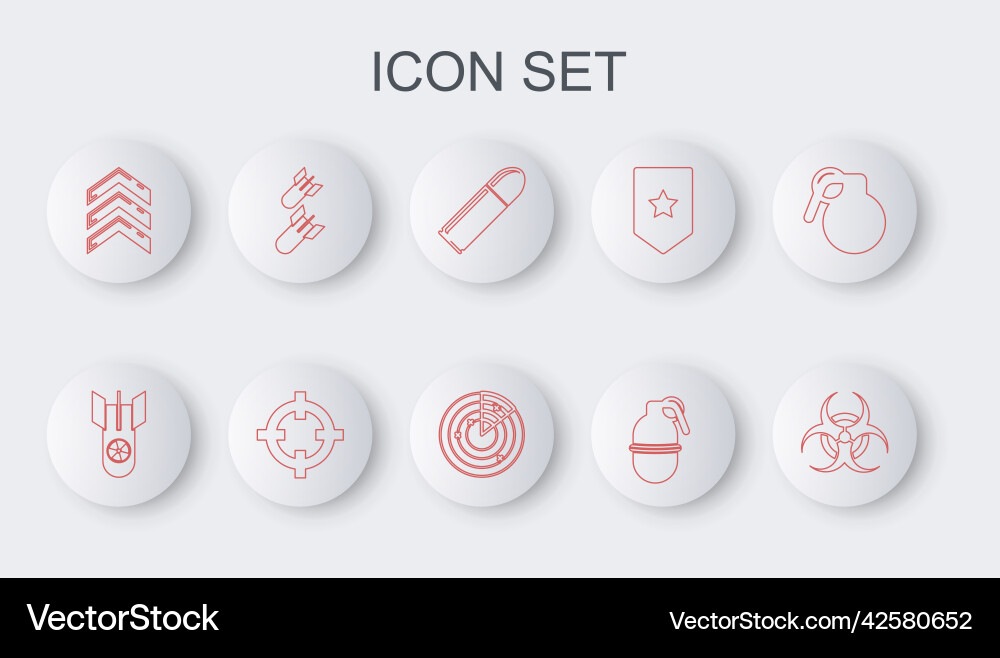 Set line biohazard symbol nuclear bomb bullet Vector Image