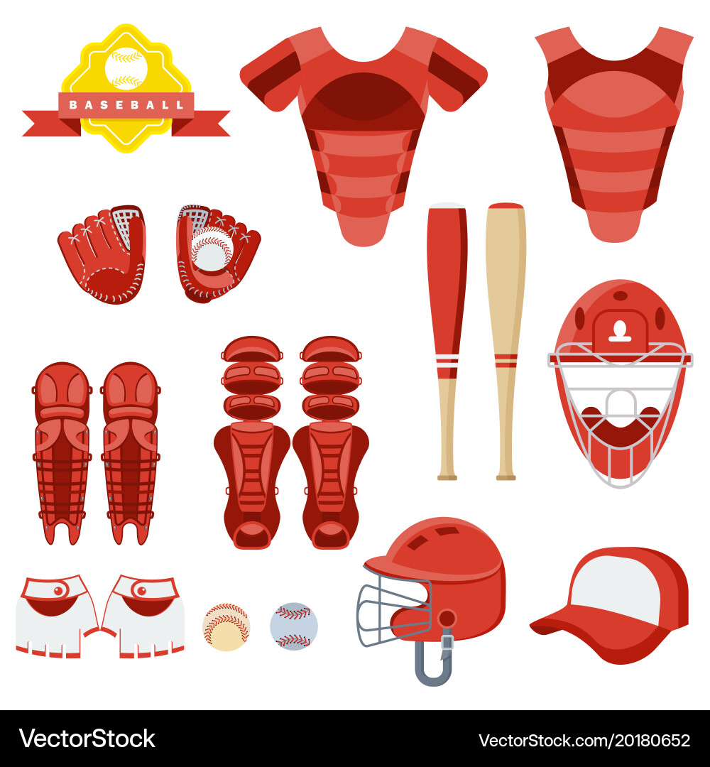 Set of baseball equipment red Royalty Free Vector Image