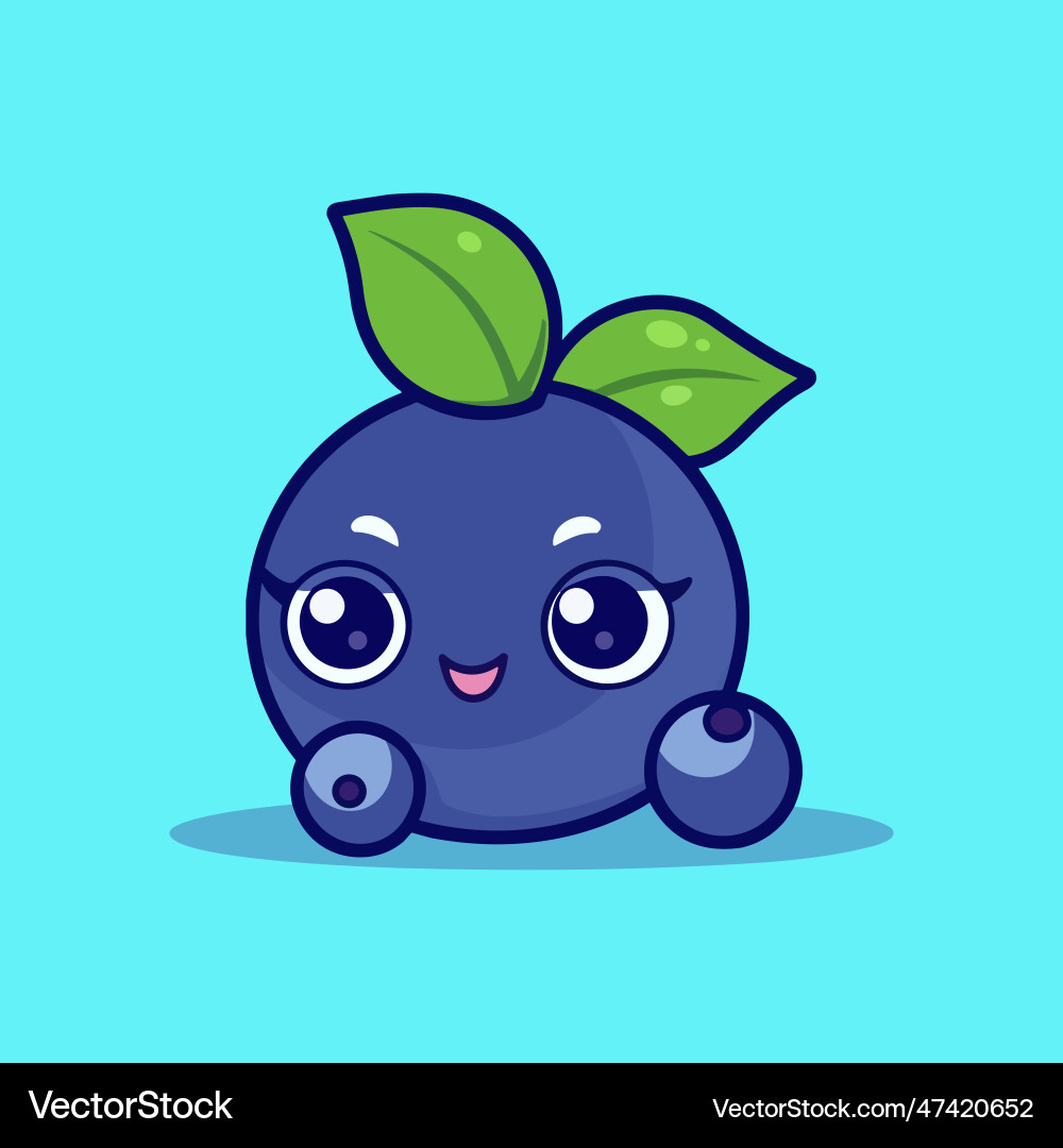 Smiling blueberry cartoon face on blue background Vector Image