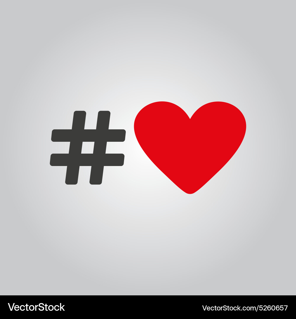 Hash love icon hashtag heart symbol flat Vector Image