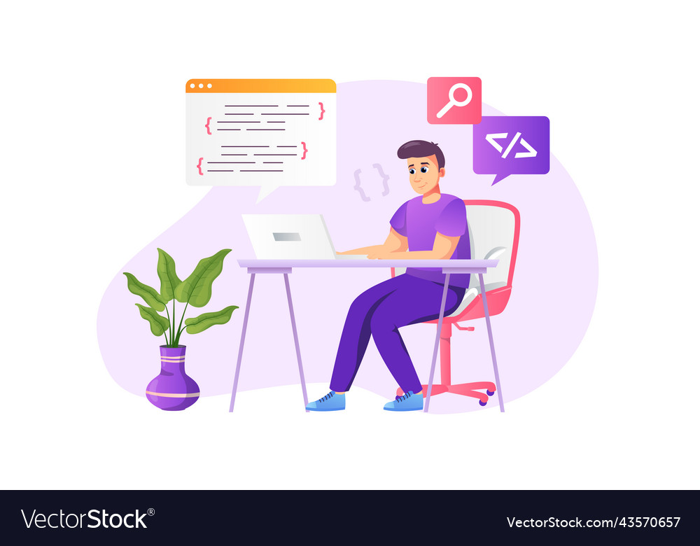 Programmer working concept in flat style Vector Image