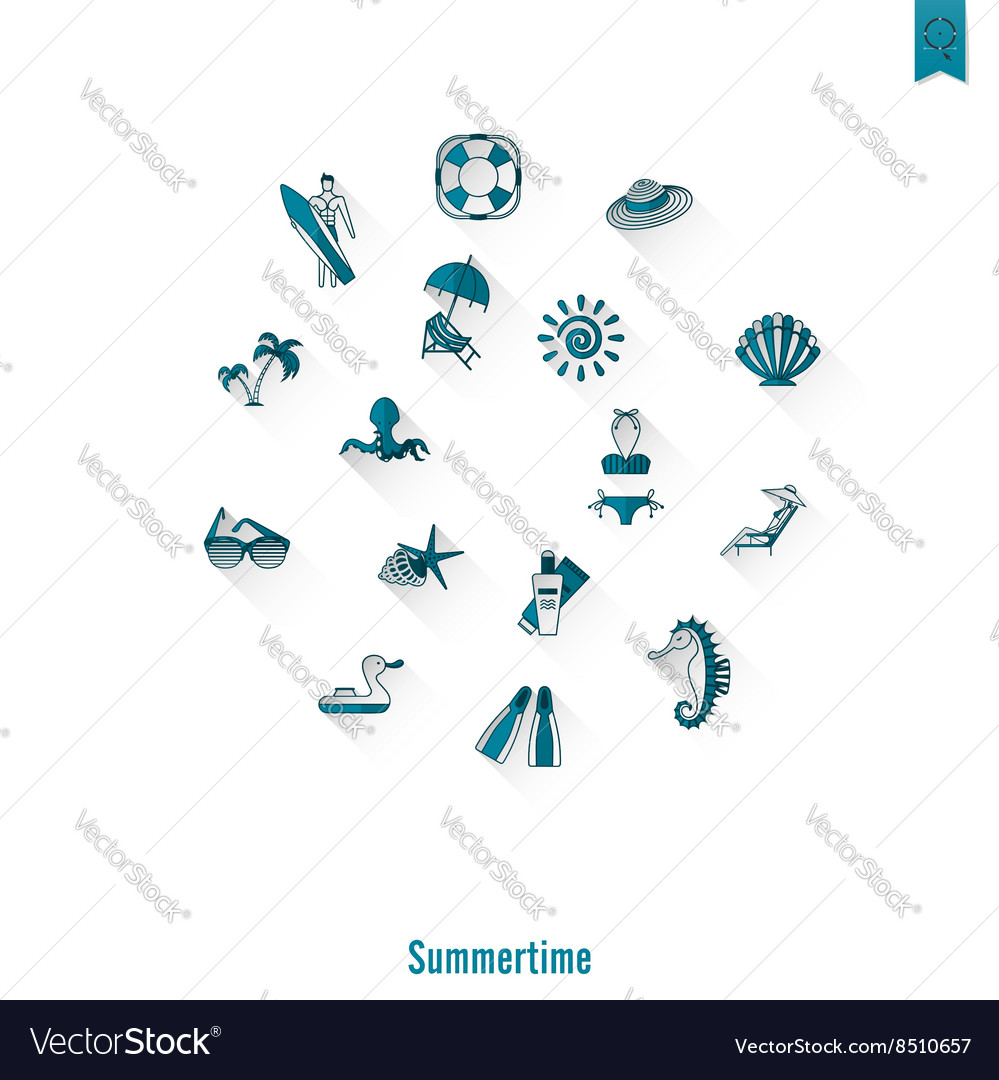Summer and beach simple flat icons Royalty Free Vector Image