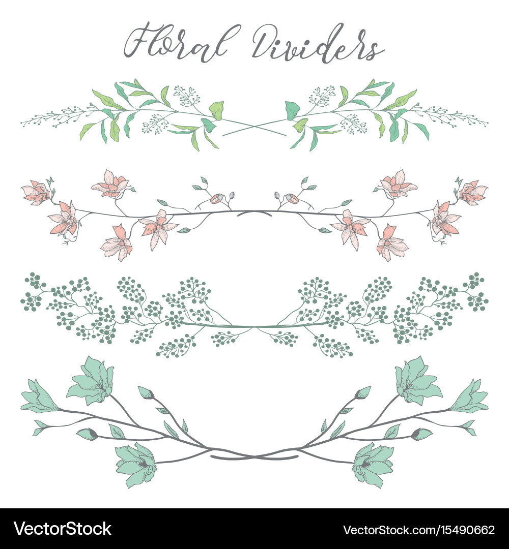 Colorful dividers with branches plants Royalty Free Vector