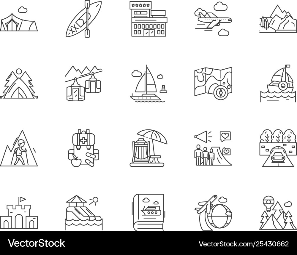 Executive travel line icons signs set Royalty Free Vector