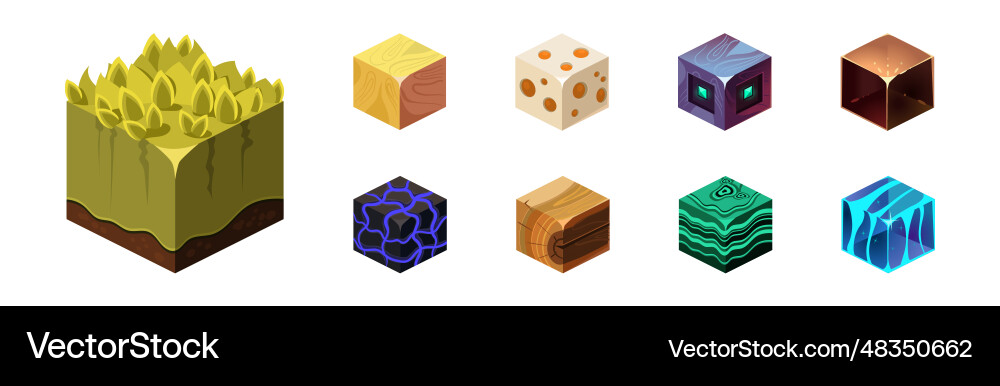 Game blocks and cubes of different material Vector Image