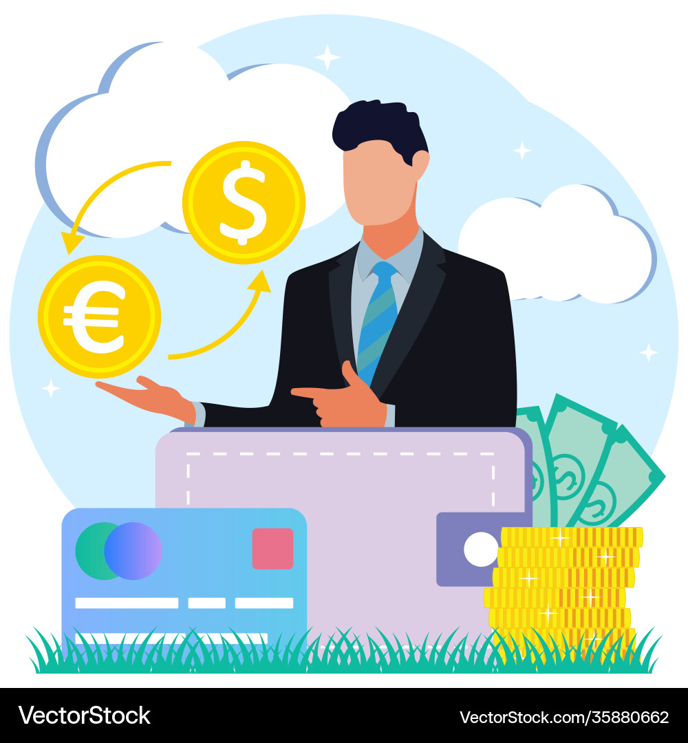 Graphic cartoon character currency exchange Vector Image