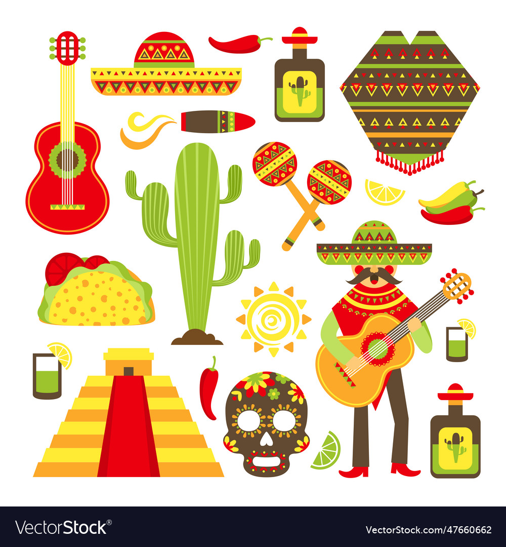 Mexico decorative icons set Royalty Free Vector Image Mexico decorative icons set Royalty Free Vector Image