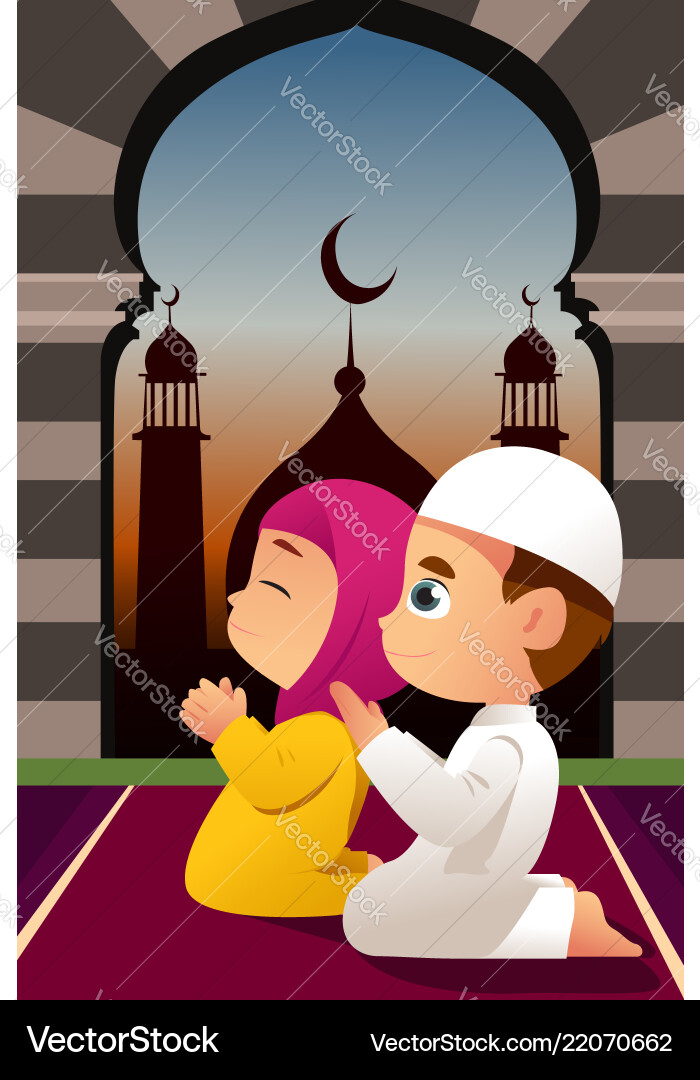 Muslim children praying in mosque Royalty Free Vector Image