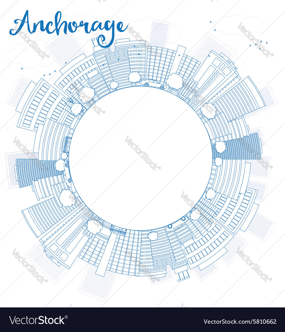Outline anchorage alaska skyline Royalty Free Vector Image Outline anchorage alaska skyline Royalty Free Vector Image