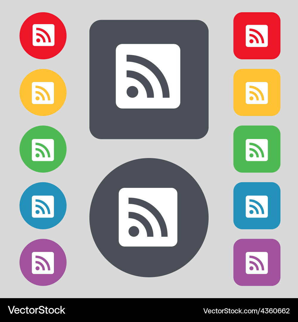 Rss feed icon sign a set of 12 colored buttons Vector Image