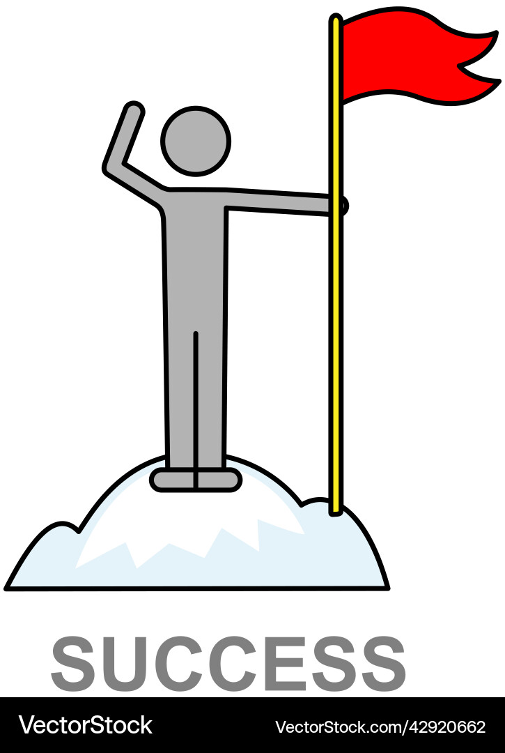 Success banner web icon man with flag standing Vector Image