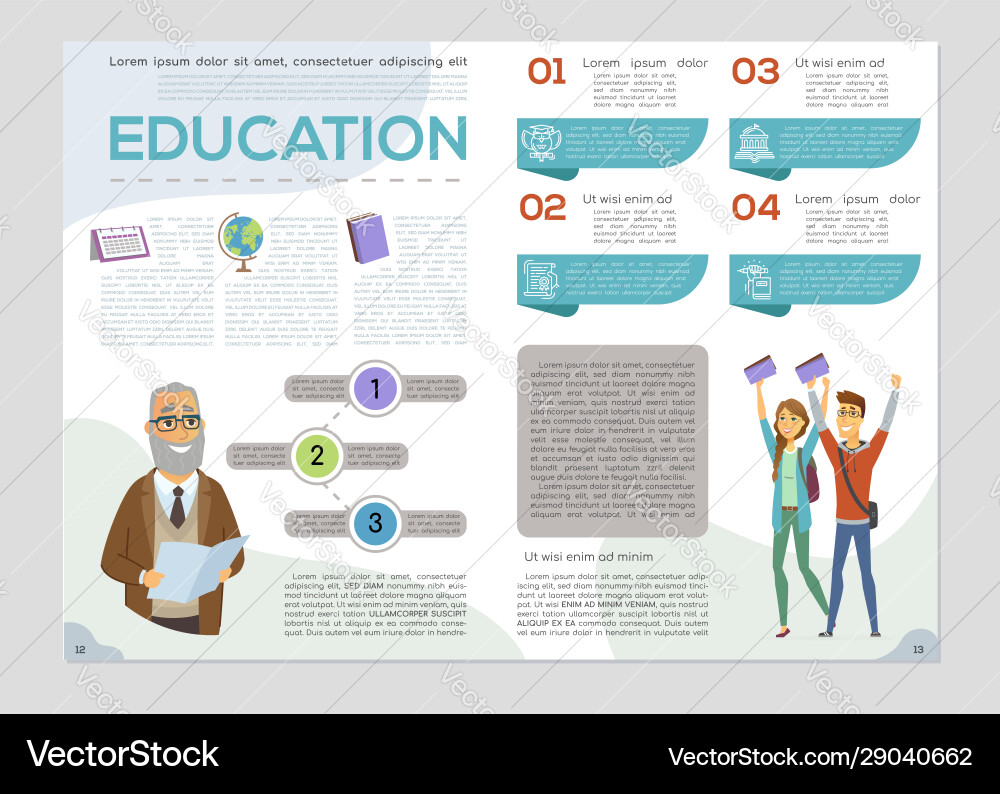Teacher and students - colorful brochure Vector Image