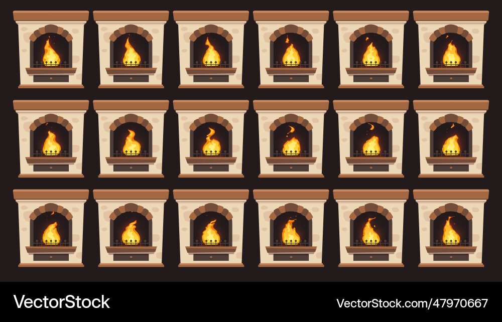 Animated fire in fireplace flames animation in Vector Image