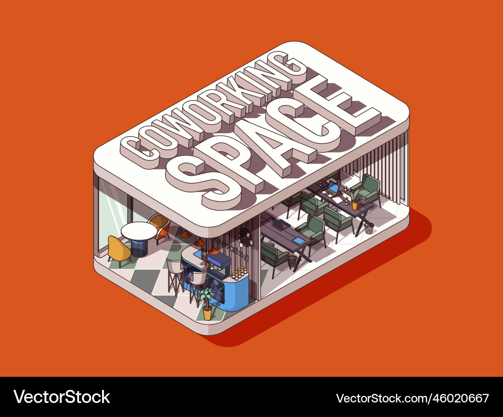 Coworking space concept in 3d isometric graphic Vector Image