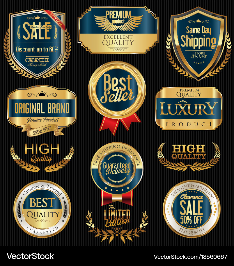 Luxury golden retro labels collection 4 Royalty Free Vector