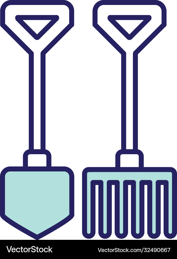 Rake and shovel line fill style icon Royalty Free Vector