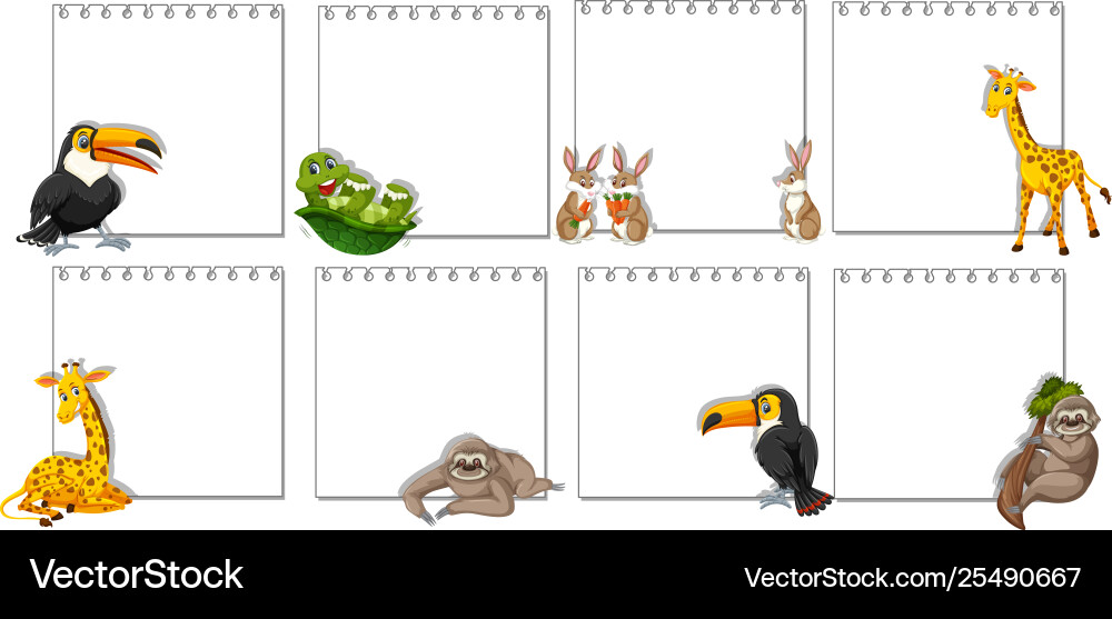 Set animal on note template Royalty Free Vector Image
