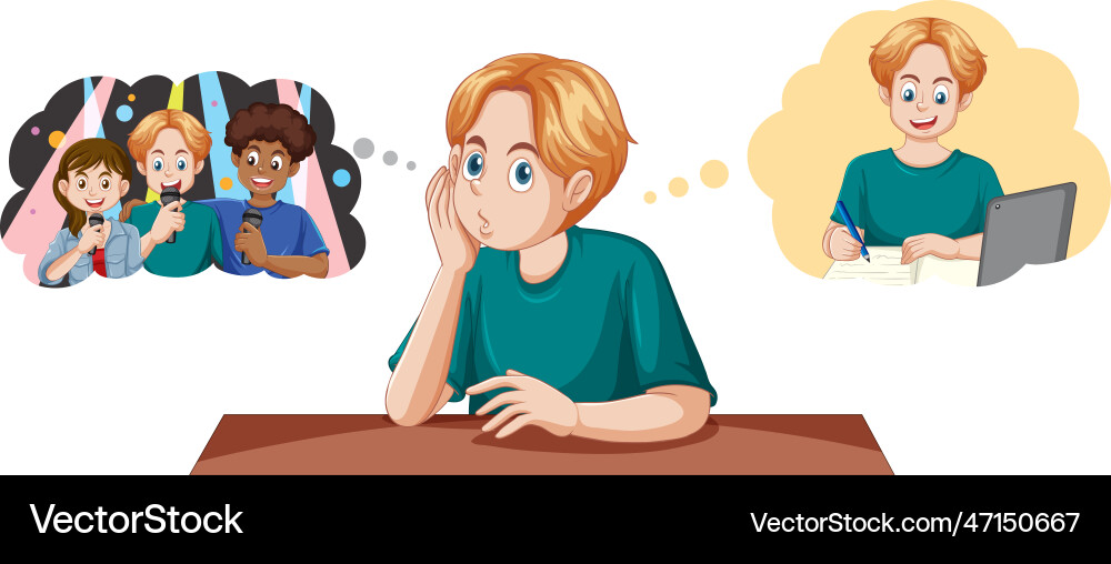 Teenage boy thinking about party Royalty Free Vector Image