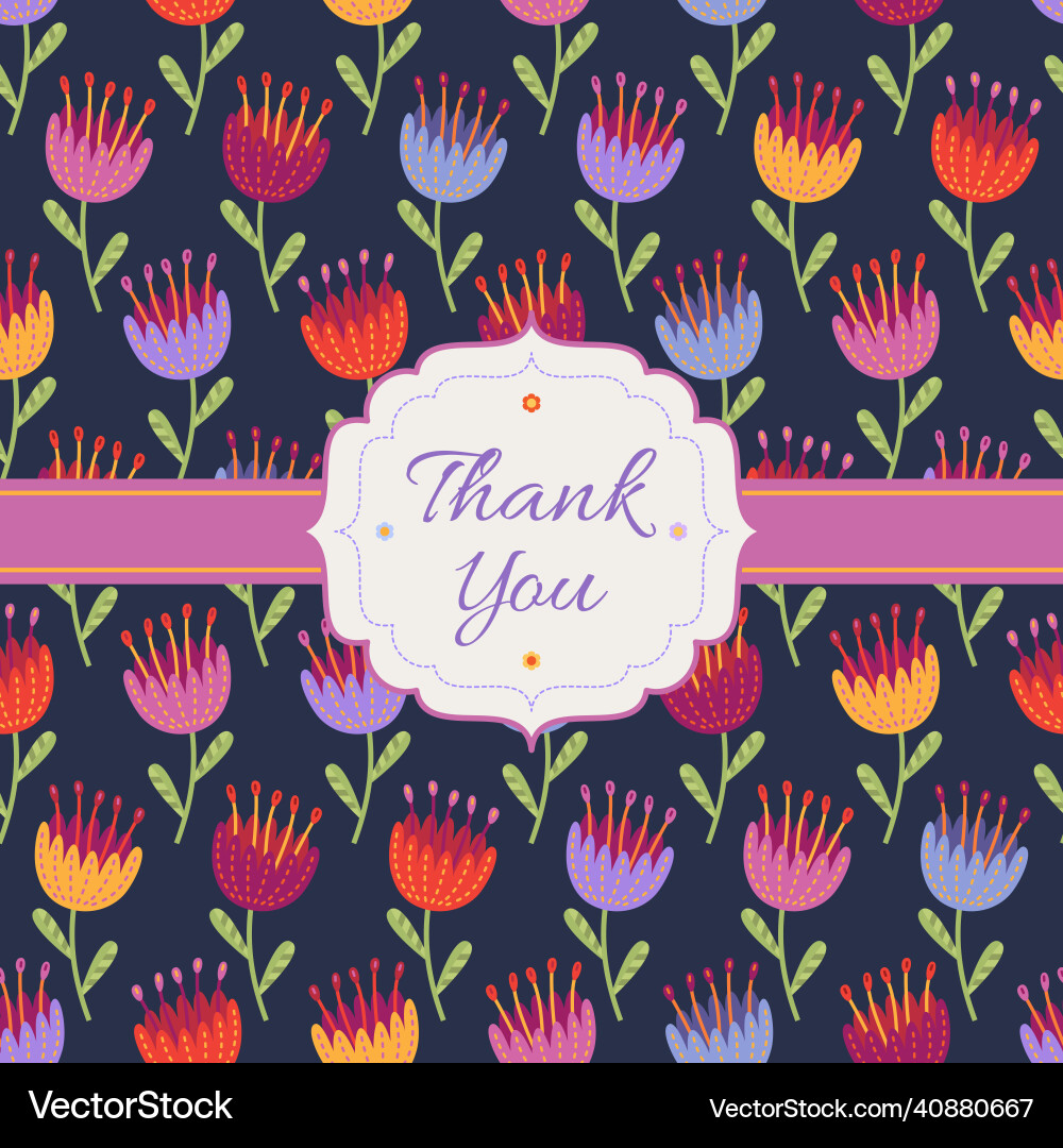 Thank you background with decorative flowers Vector Image