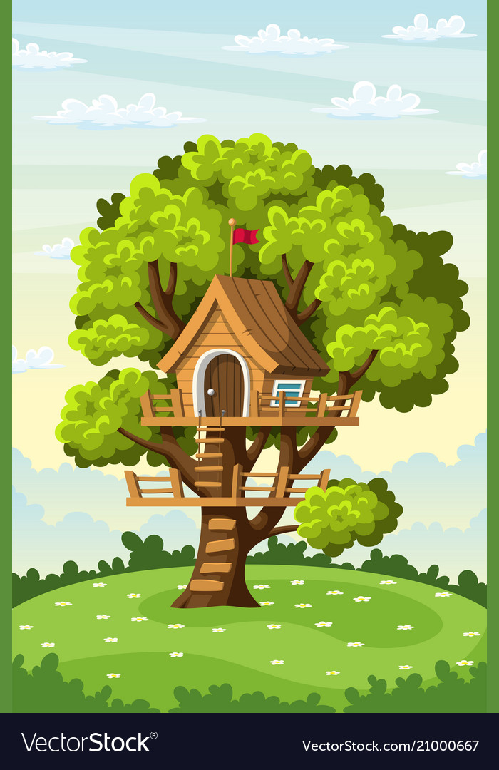 Treehouse on a meadow Royalty Free Vector Image