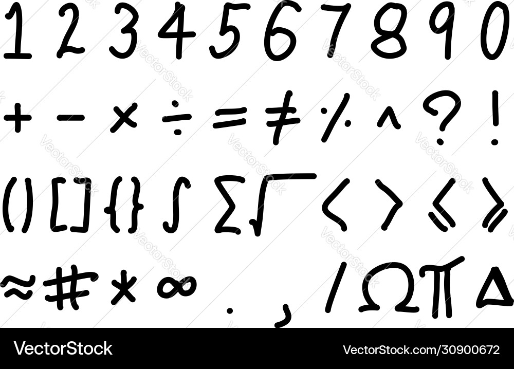 Black color hand drawing number letter Royalty Free Vector