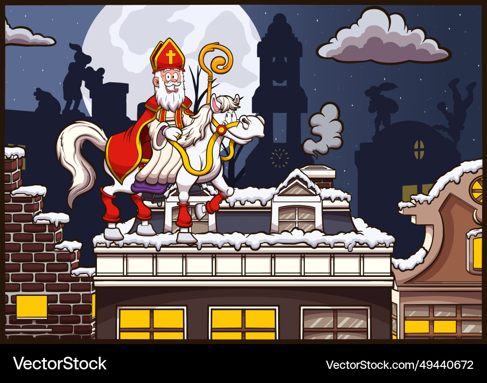 Cartoon saint nicholas on december 5th background Vector Image